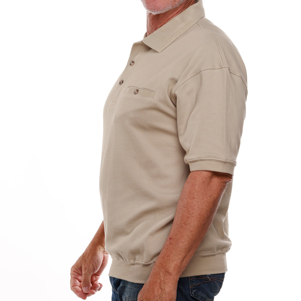 Classics by Palmland Short Sleeve 3 Button Banded Bottom Knit Collar ...