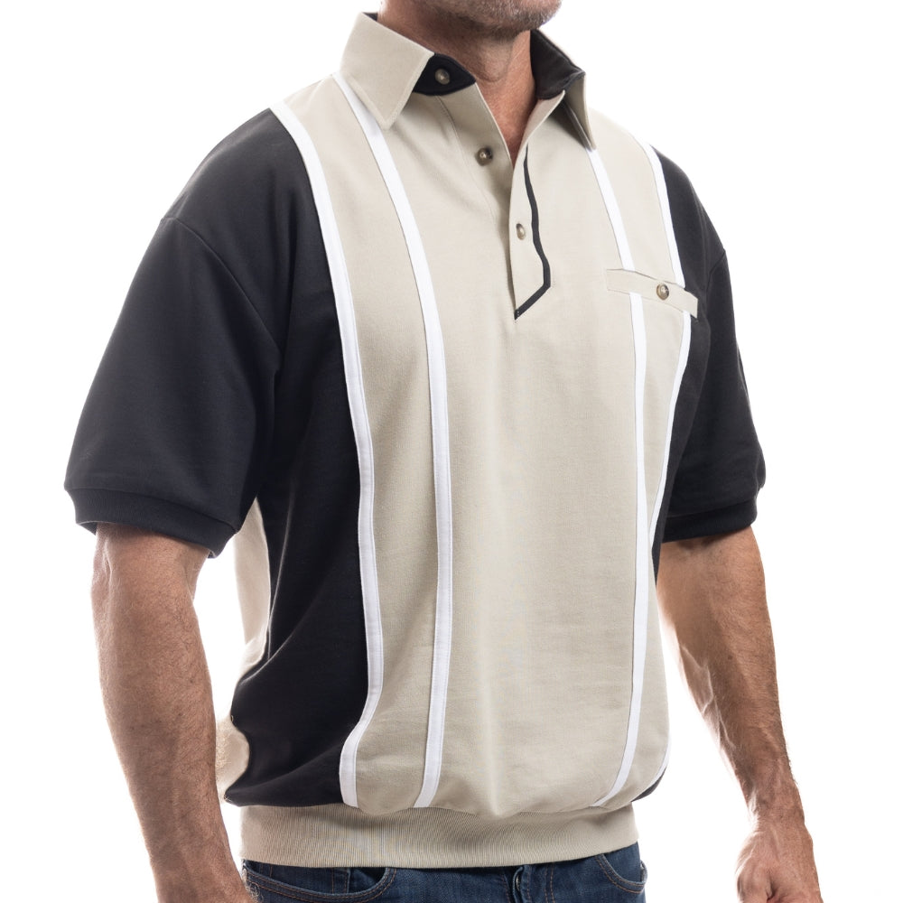 Classics by Palmland Vertical Stripe Banded Bottom Shirt - Taupe ...